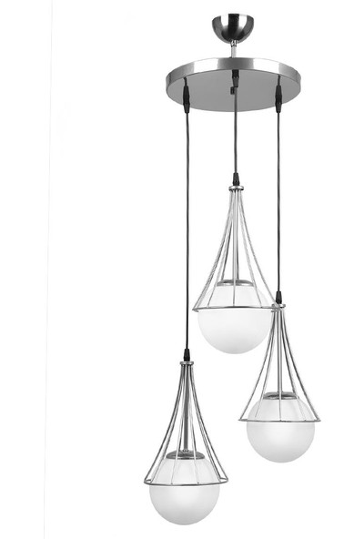 Begüsa Lapis 3'lü Avize Krom Beyaz Cam Begüsa Lapis 3'lü Avize Krom Beyaz Cam