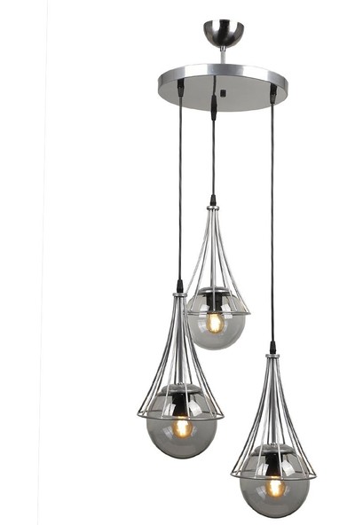 Begüsa Lapis 3'lü Avize Krom Füme Cam Begüsa Lapis 3'lü Avize Krom Füme Cam