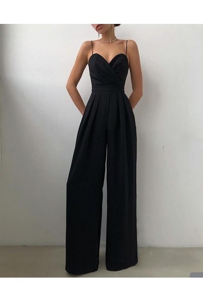 Bomestida Kadın Siyah Askılı Kalp Yaka Bol Paça Tulum Bomestida Kadın Siyah Askılı Kalp Yaka Bol Paça Tulum