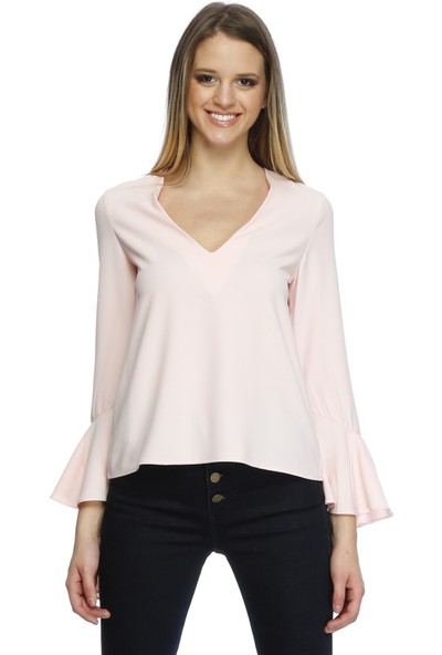 Jovonna V Yaka Pembe Kadın Bluz