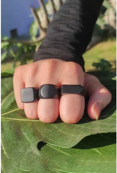 The Collection Erkek Mat Siyah Ayarlanabilir Yüzük Set