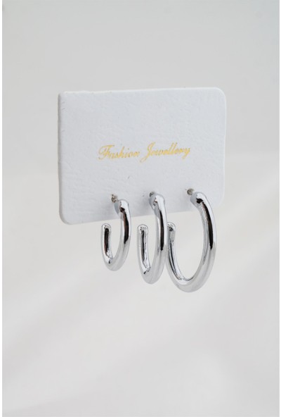 By Zeyna Aksesuar Kadın Elips Model 3'lü Küpe Set, By Zeyna Aksesuar Kadın Elips Model 3'lü Küpe Set,