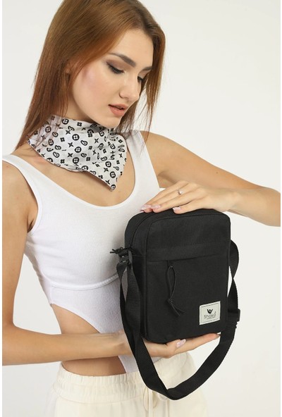 Shaka U12 Siyah Fermuarlı 2 Bölmeli Omuz Çantası 20X18 cm