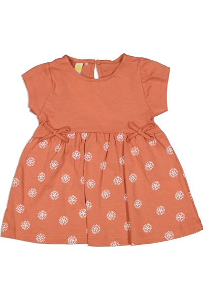 Via Girls Çiçekli Puantiyeli Pamuklu Kız Elbise Kiremit
