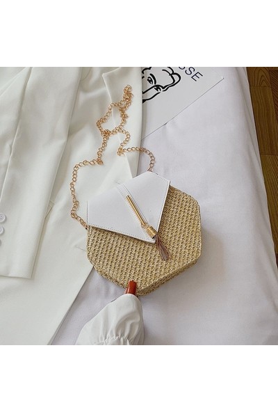 Wonderful Day Ince Askılı Hasır Çanta - Beyaz (Yurt Dışından)