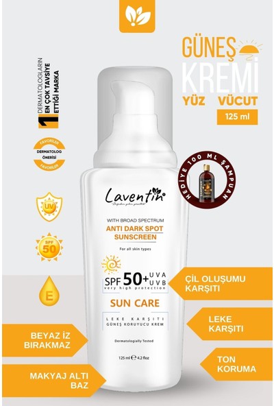 Laventin Leke Karşıtı ve Aydınlatıcı Yüksek Korumalı Spf 50+ Yüz ve Vücut Güneş Kremi