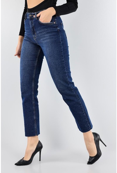 Enough Jeans Lacivert Likralı Mom Kot Pantolon Enough Jeans Lacivert Likralı Mom Kot Pantolon