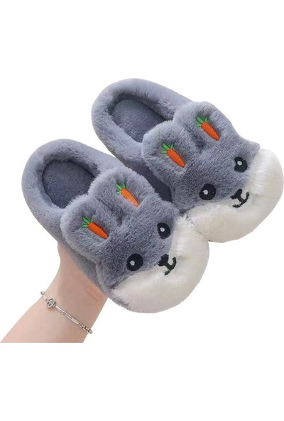 Qiruich Tavşan Şeklinde Peluş Çocuk Ev Terliği - Kırmızı (Yurt Dışından)