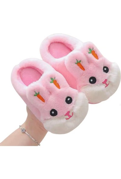 Qiruich Tavşan Şeklinde Peluş Çocuk Ev Terliği - Pembe (Yurt Dışından)