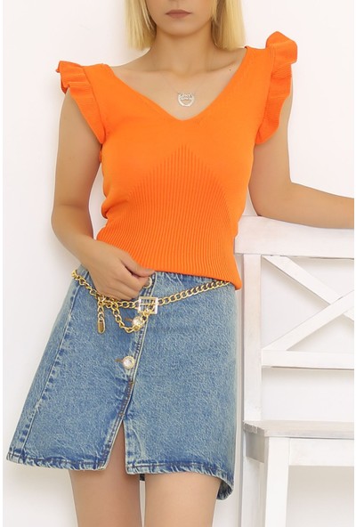Ön Arka V Yaka Triko Turuncu - 4313.352.