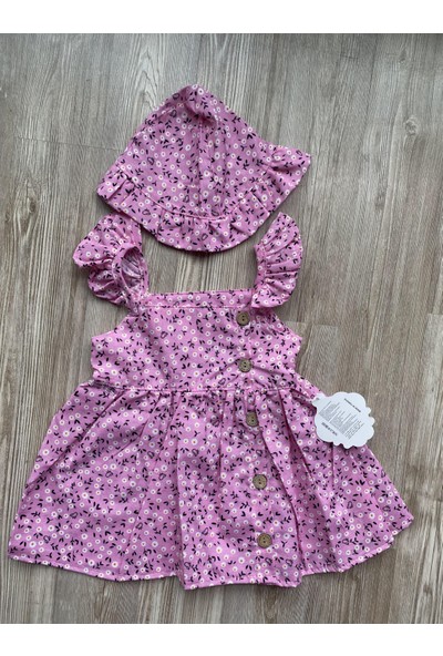Trend Bebek Çiçek Desenli Çıtır Şapkalı Elbise