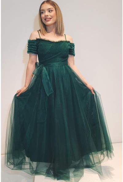 Abiyelife Tuana Abiye Kolsuz Tül Kumaş 8415 Yeşil