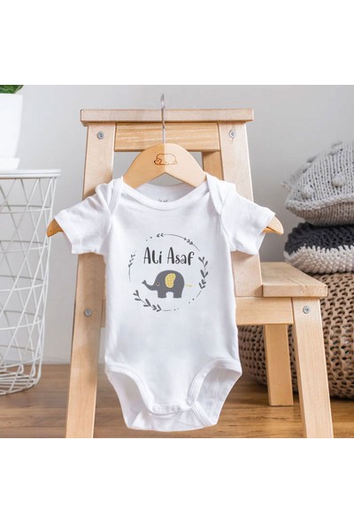 PUFİQA Filli Body - İsme Özel Kısa Kollu Çıtçıtlı Pamuklu Bebek Body PUFİQA Filli Body - İsme Özel Kısa Kollu Çıtçıtlı Pamuklu Bebek Body