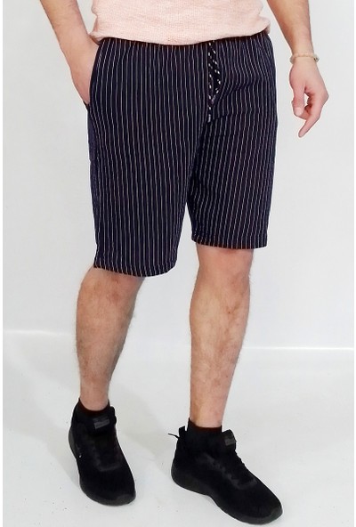 Winget Star Lacivert Çizgili Pamuklu Unisex Şort