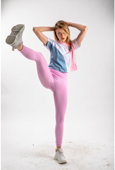 Fitilli Yüksek Bel Tayt - Pembe