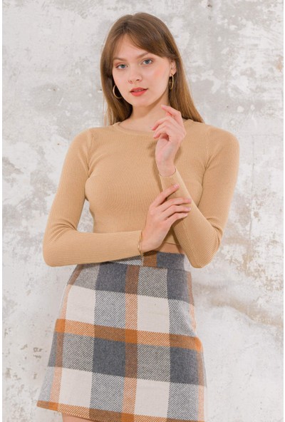 Sırt Detaylı Triko Bluz - Toprak