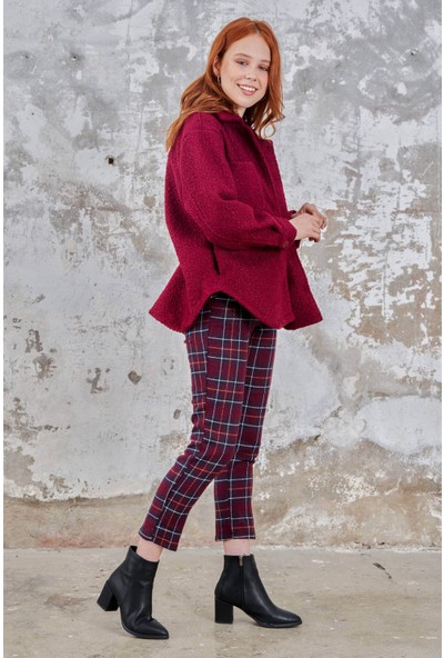 Cep Detaylı Kaşe Gömlek Ceket - Bordo