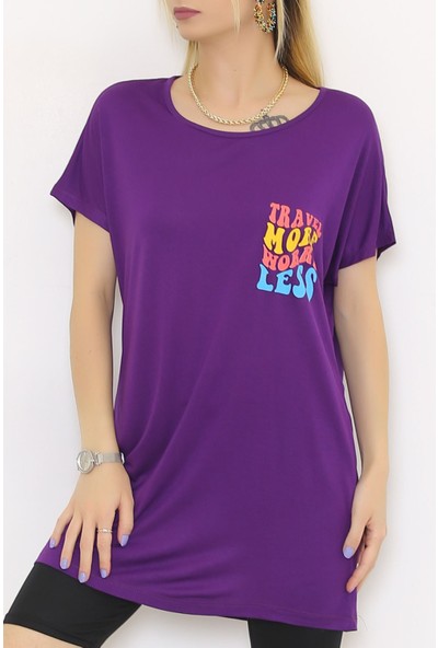 Baskılı Tişört Mor - 9771.1276.