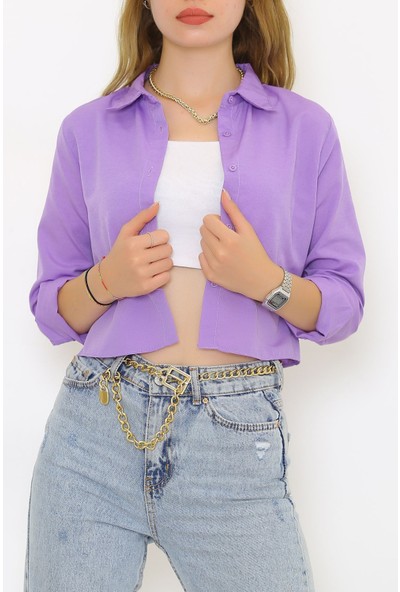 Crop Gömlek Lila - 268.1247. Crop Gömlek Lila - 268.1247.