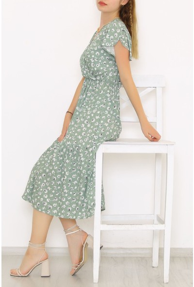 Kruvaze Yaka Elbise Yeşilbeyaz - 9699.701.