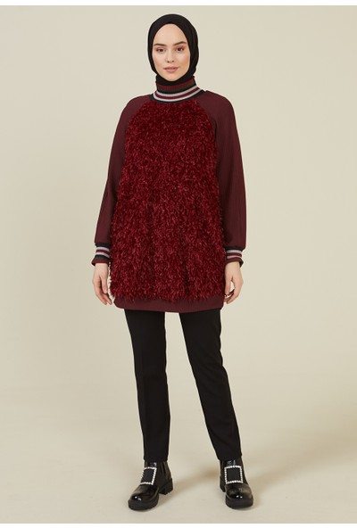 Bordo Balıkçı Yaka Renk Bloklu Tunik 2214077