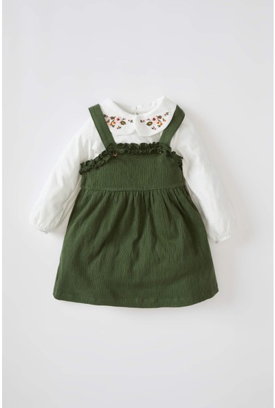 DeFacto Kız Bebek Regular Fit Bebe Yaka Uzun Kollu Gömlek Elbise Takım X0283A222AU DeFacto Kız Bebek Regular Fit Bebe Yaka Uzun Kollu Gömlek Elbise Takım X0283A222AU