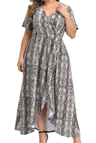 Hong Store V Yaka Desen Baskılı Maxi Kadın Elbise - Gri (Yurt Dışından) Hong Store V Yaka Desen Baskılı Maxi Kadın Elbise - Gri (Yurt Dışından)