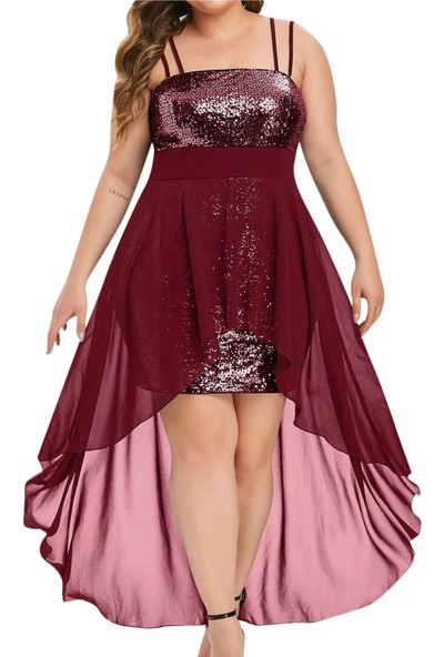 Hong Store Pullu Asimetrik Kadın Elbise - Kırmızı (Yurt Dışından) Hong Store Pullu Asimetrik Kadın Elbise - Kırmızı (Yurt Dışından)