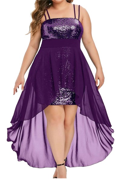 Hong Store Pullu Asimetrik Kadın Elbise - Mor (Yurt Dışından)