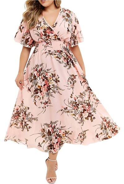 Hong Store V Yaka Çiçek Desenli Kadın Elbise - Pembe (Yurt Dışından) Hong Store V Yaka Çiçek Desenli Kadın Elbise - Pembe (Yurt Dışından)