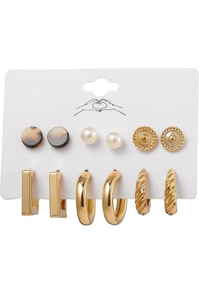 Chavin 6 Çift Gold Inci Halka ve Kare Bayan Küpe Seti ES27 Chavin 6 Çift Gold Inci Halka ve Kare Bayan Küpe Seti ES27
