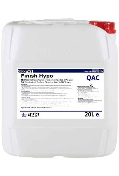 Aktaş Fınısh Hypo Qac Konsantre Yüzey Dez. Temizleme Hijyen Maddesi Qac Bazlı 20LITRE Aktaş Fınısh Hypo Qac Konsantre Yüzey Dez. Temizleme Hijyen Maddesi Qac Bazlı 20LITRE