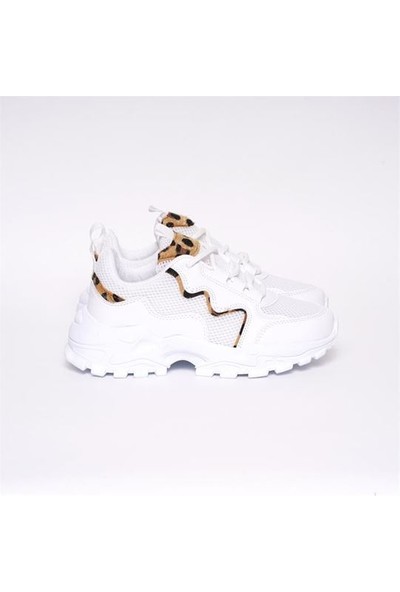 Enes Kadın Spor Ayakkabı-Beyaz Leopar Kahve