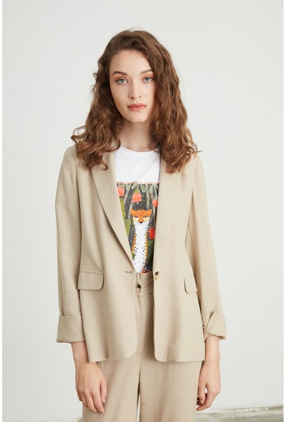 Gusto Keten Ceket - Bej