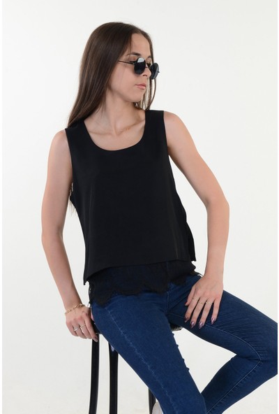 Kadın Dantel Detaylı Kalın Askılı Bluz Kadın Dantel Detaylı Kalın Askılı Bluz