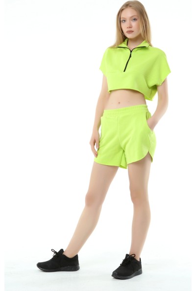 Ma Sorte Fermuarlı Polo Yaka Lime Yeşil Spor Takım