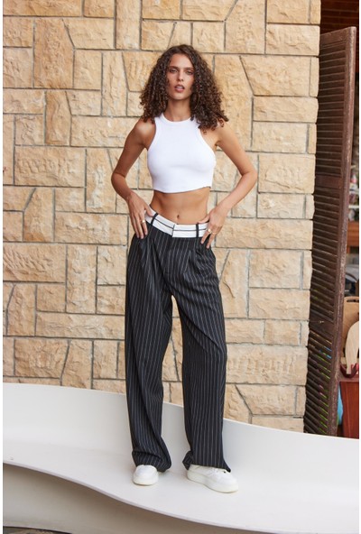 Vatkalı Çizgili Maskülen Palazzo Pantolon Vatkalı Çizgili Maskülen Palazzo Pantolon