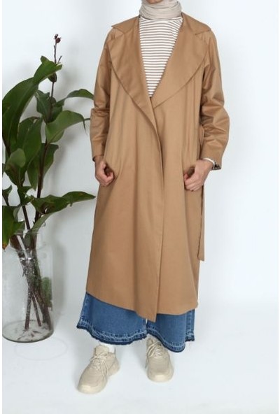 Tuay Ekose Detaylı Trençkot Linea Koyu Bej