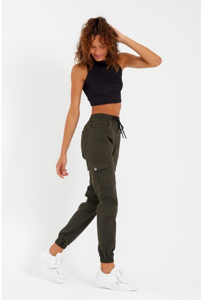 Joger Kadın Kargo Pantolon Beli ve Paçası Lastikli Rodi ARMY013