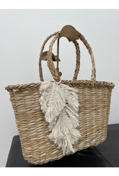 Sisaart Yaprak Aksesuarlı Hasır Plaj Çanta Sisaart Yaprak Aksesuarlı Hasır Plaj Çanta