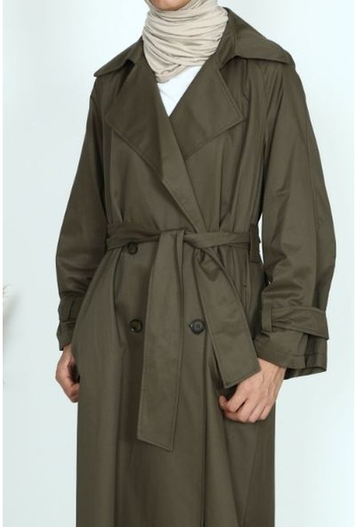 Tuay Uzun Trençkot Retro Haki