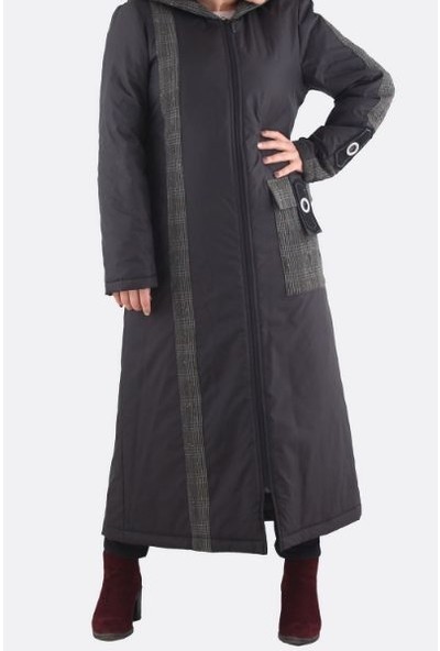 Spoza Ekose Detaylı Şişme Mont Siyah