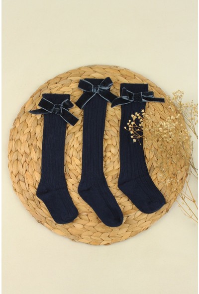 RTEK 3'lü Lacivert Kurdeleli Çocuk Diz Altı Çorap