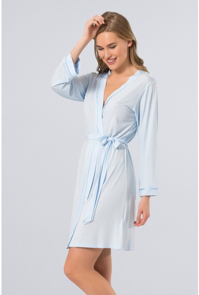 Türen Kadın Düz Bantlı Kısa Sabahlık