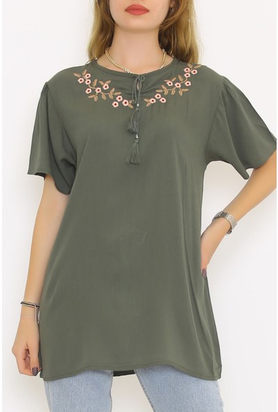 Depoxml Nakışlı Bluz Haki - 9728.107. Depoxml Nakışlı Bluz Haki - 9728.107.
