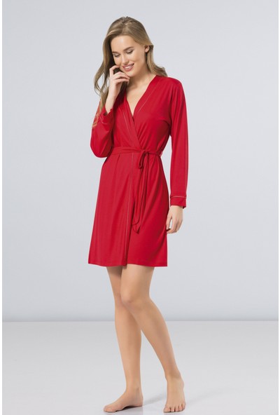 Türen Kadın Düz Bantlı Kısa Sabahlık