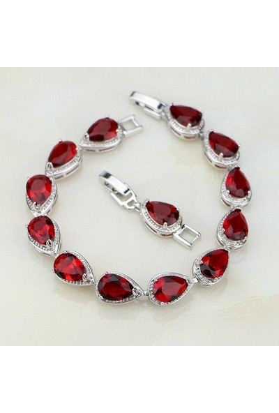 Risenj Xıngtelo Vintage Su Damlası Kırmızı 925 Gümüş Bilezik Bileklik