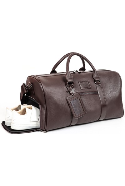Korvedde Ayakkabı Bölmeli Kahverengi Seyahat Çantası