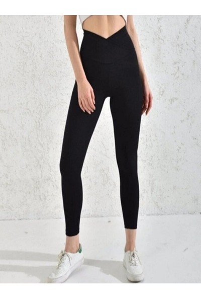 Çapraz Bel Detaylı Fitilli Tayt