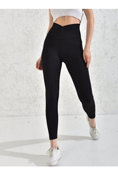 Çapraz Bel Detaylı Fitilli Tayt